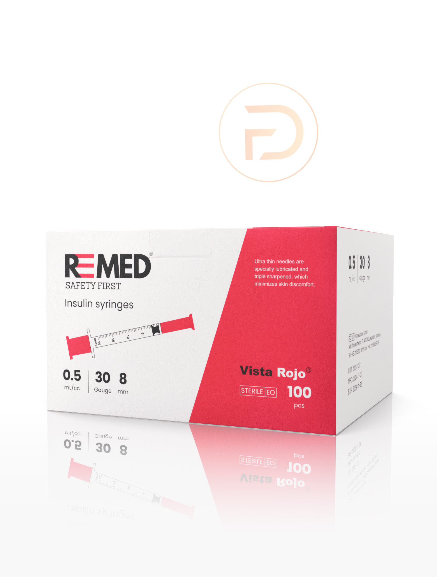 ReMed Insulin Syringes 0.5ml (30g 8mm) 100-pack - FillerDepot